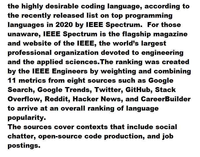 Python Programming Leads IEEE List Of Top Programming Languages 2020 ... Python Programming Leads IEEE List Of Top Programming Languages 2020 ...